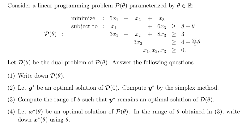 Consider a linear programming problem P(θ) | Chegg.com