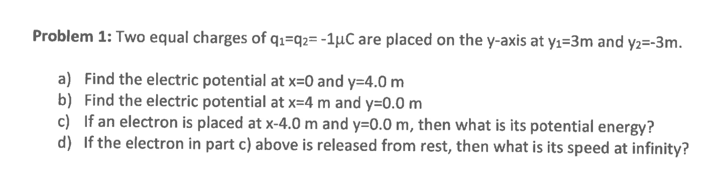 Solved Problem 1: Two equal charges of q1=q2=-1μC ﻿are | Chegg.com