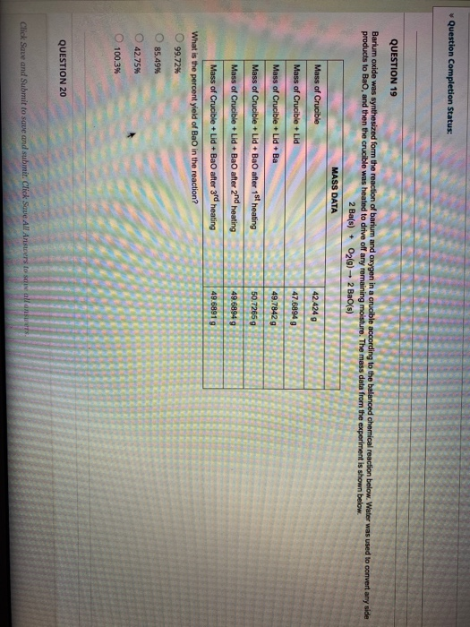 Solved Question Completion Status: QUESTION 19 Barium oxide | Chegg.com