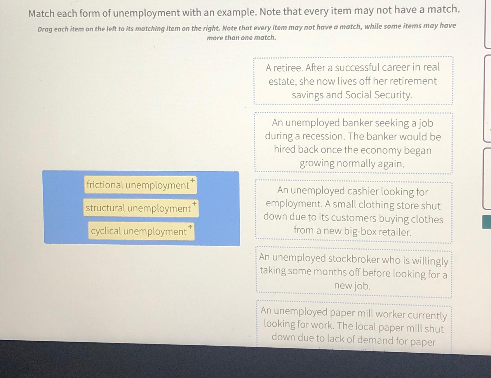 Solved Match each form of unemployment with an example. Note | Chegg.com