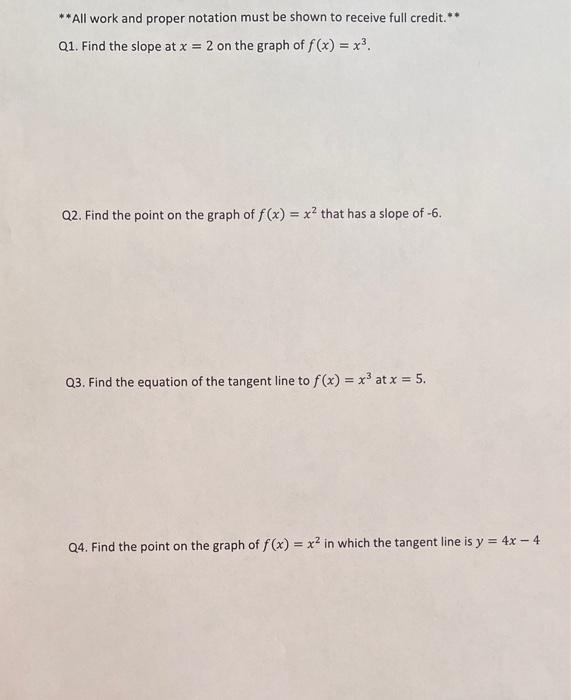 Solved **All work and proper notation must be shown to | Chegg.com