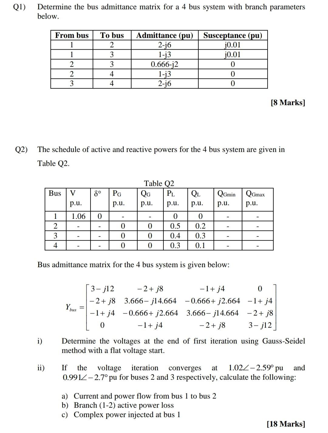 Solved Q1) Determine the bus admittance matrix for a 4 bus | Chegg.com Solved Q1) Determine the bus admittance matrix for a 4 bus | Chegg.com
