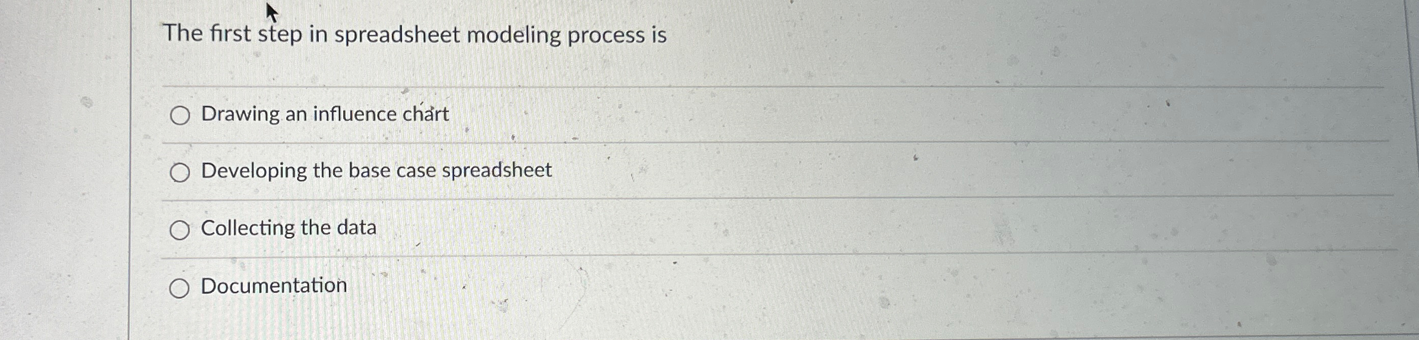 Solved The first step in spreadsheet modeling process | Chegg.com