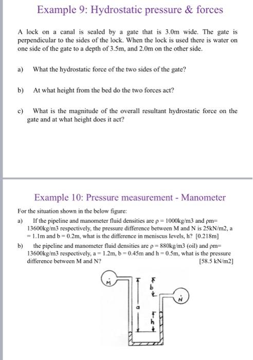 Solved Example 9: Hydrostatic pressure & forces A lock on a | Chegg.com