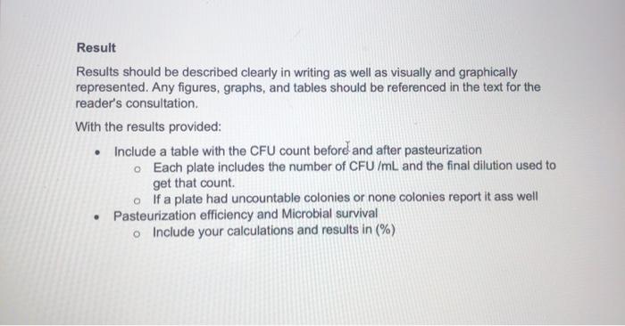 Solved Result Results should be described clearly in writing | Chegg.com