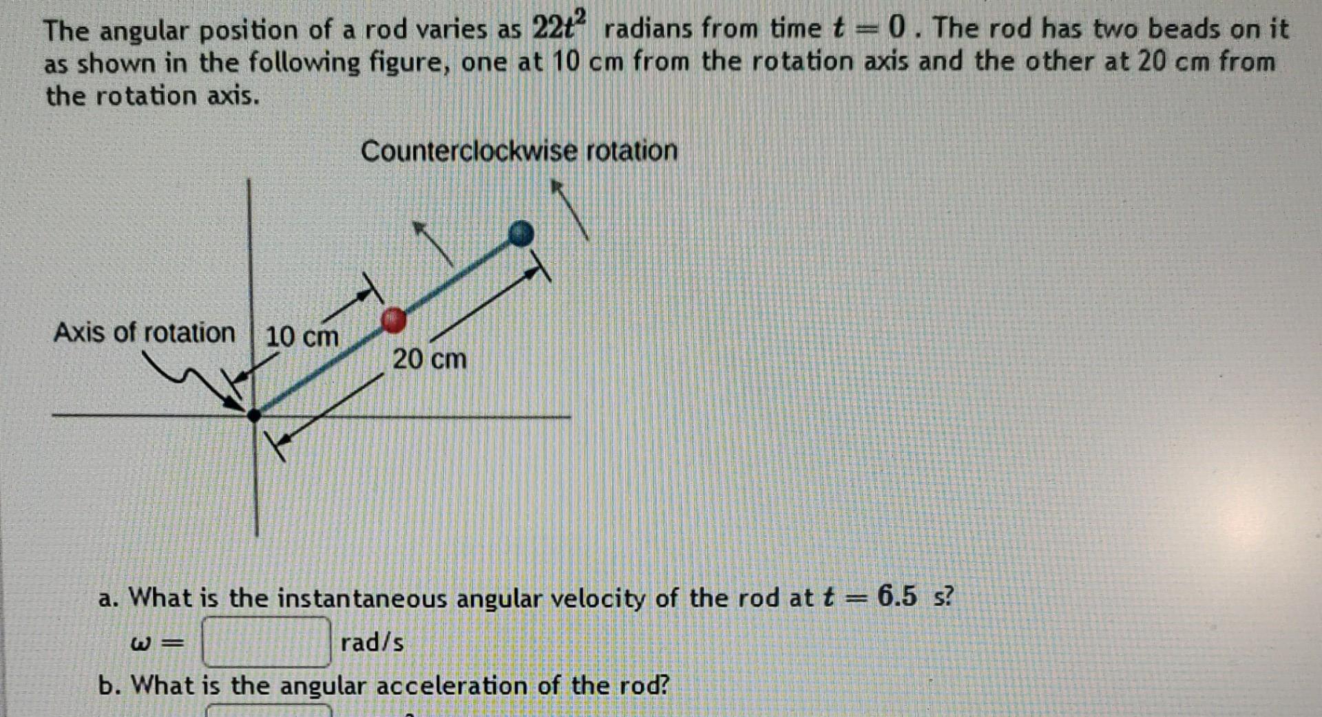 Solved The angular position of a rod varies as 22t’ radians | Chegg.com