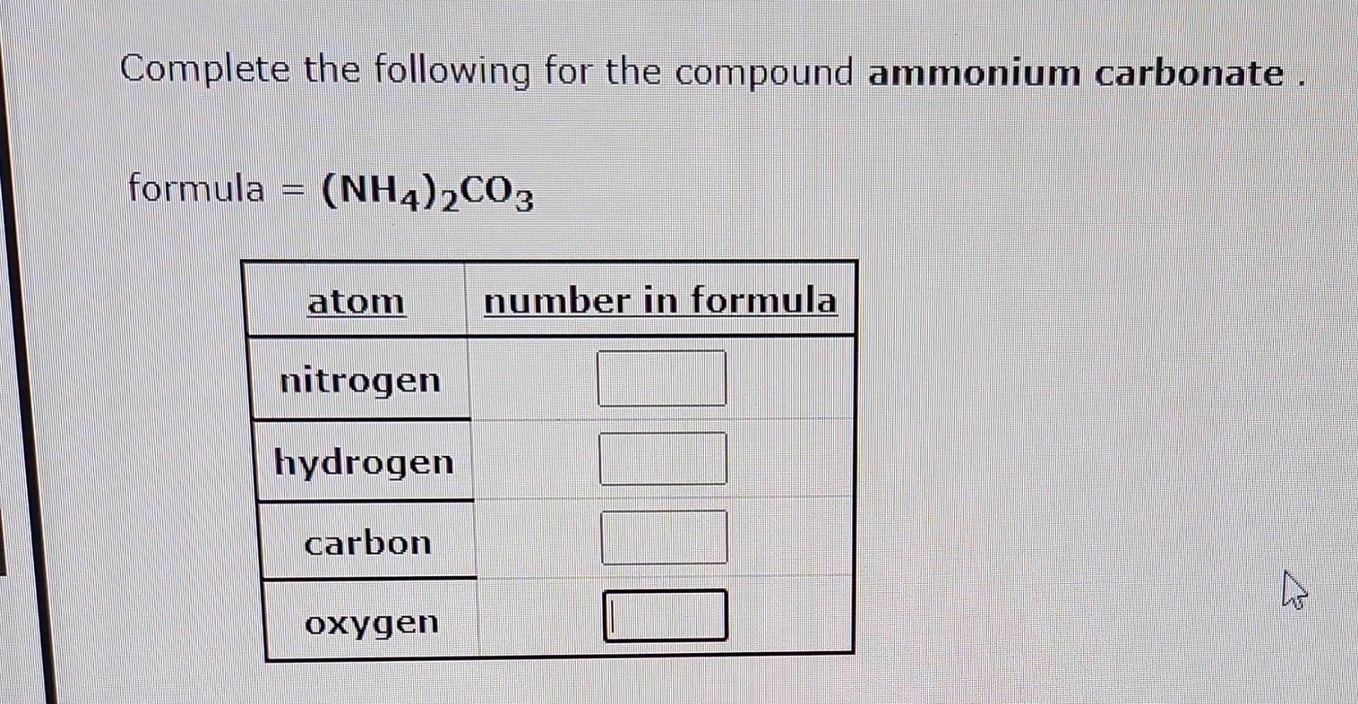 Solved Complete the following for the compound ammonium | Chegg.com