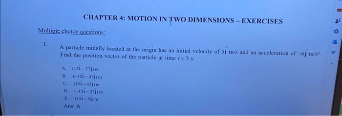 Solved CHAPTER 4: MOTION IN TWO DIMENSIONS - EXERCISES | Chegg.com