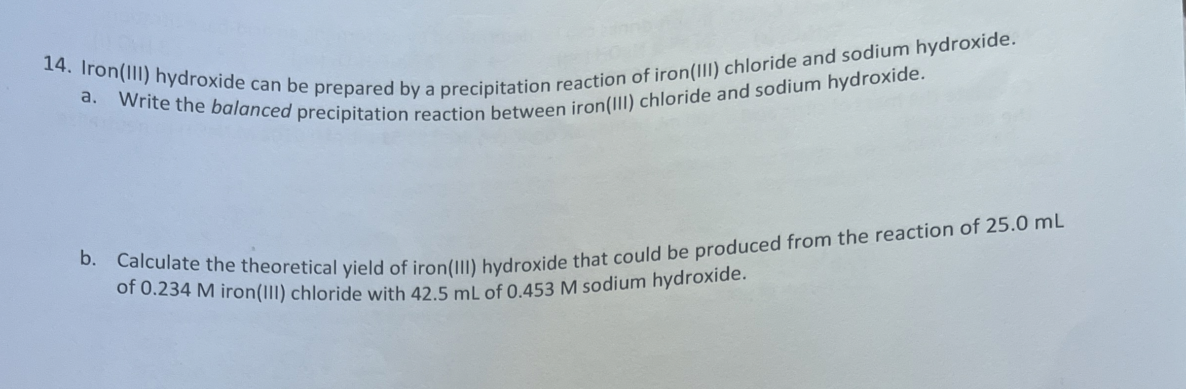 Solved Iron(III) ﻿hydroxide can be prepared by a | Chegg.com