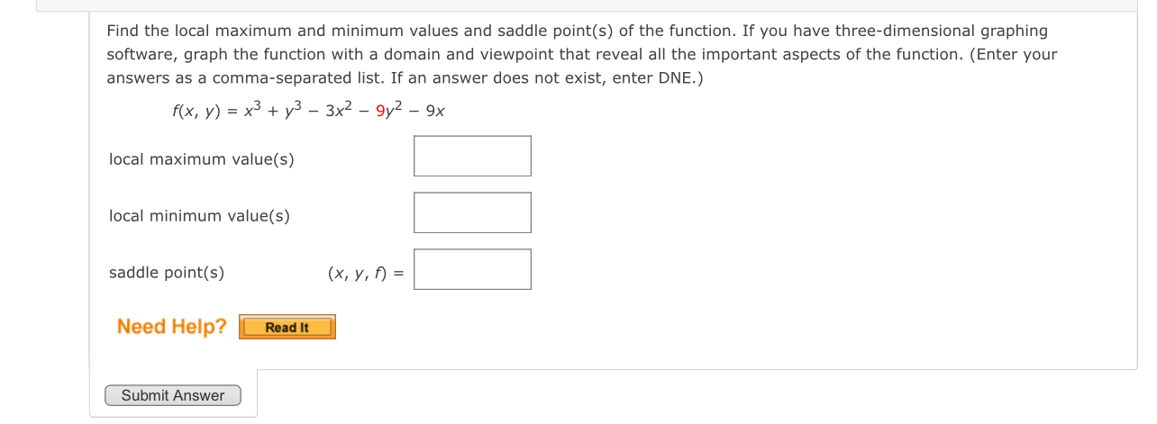 Find the local maximum and minimum values and saddle | Chegg.com