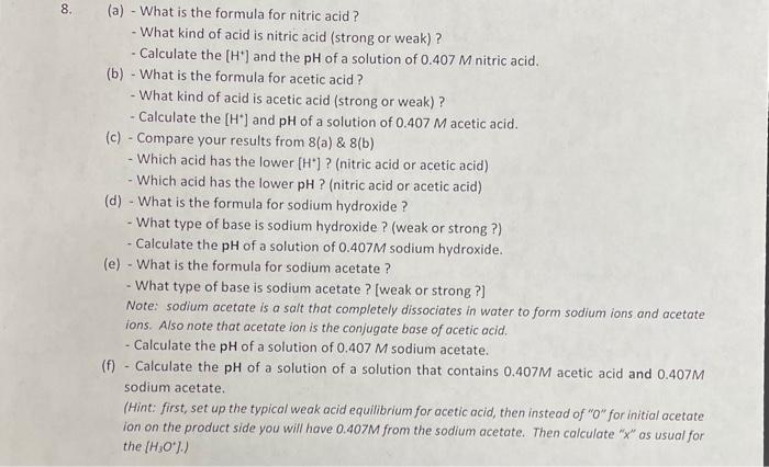 Solved 8. (a) - What is the formula for nitric acid? - What | Chegg.com