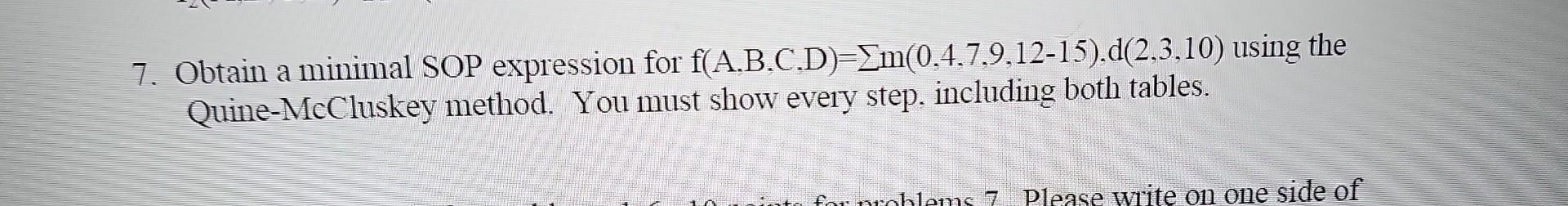 7. Obtain a minimal SOP expression for | Chegg.com