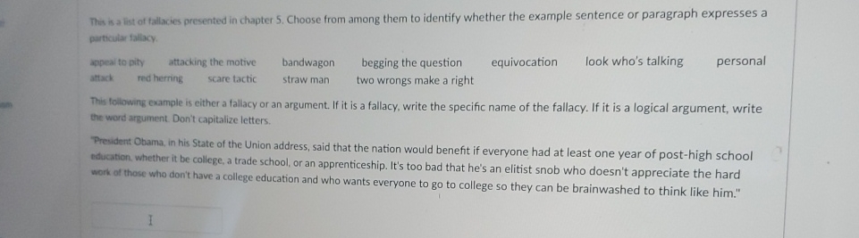 Solved Thus is a list of tallacies presented in chapter 5. | Chegg.com