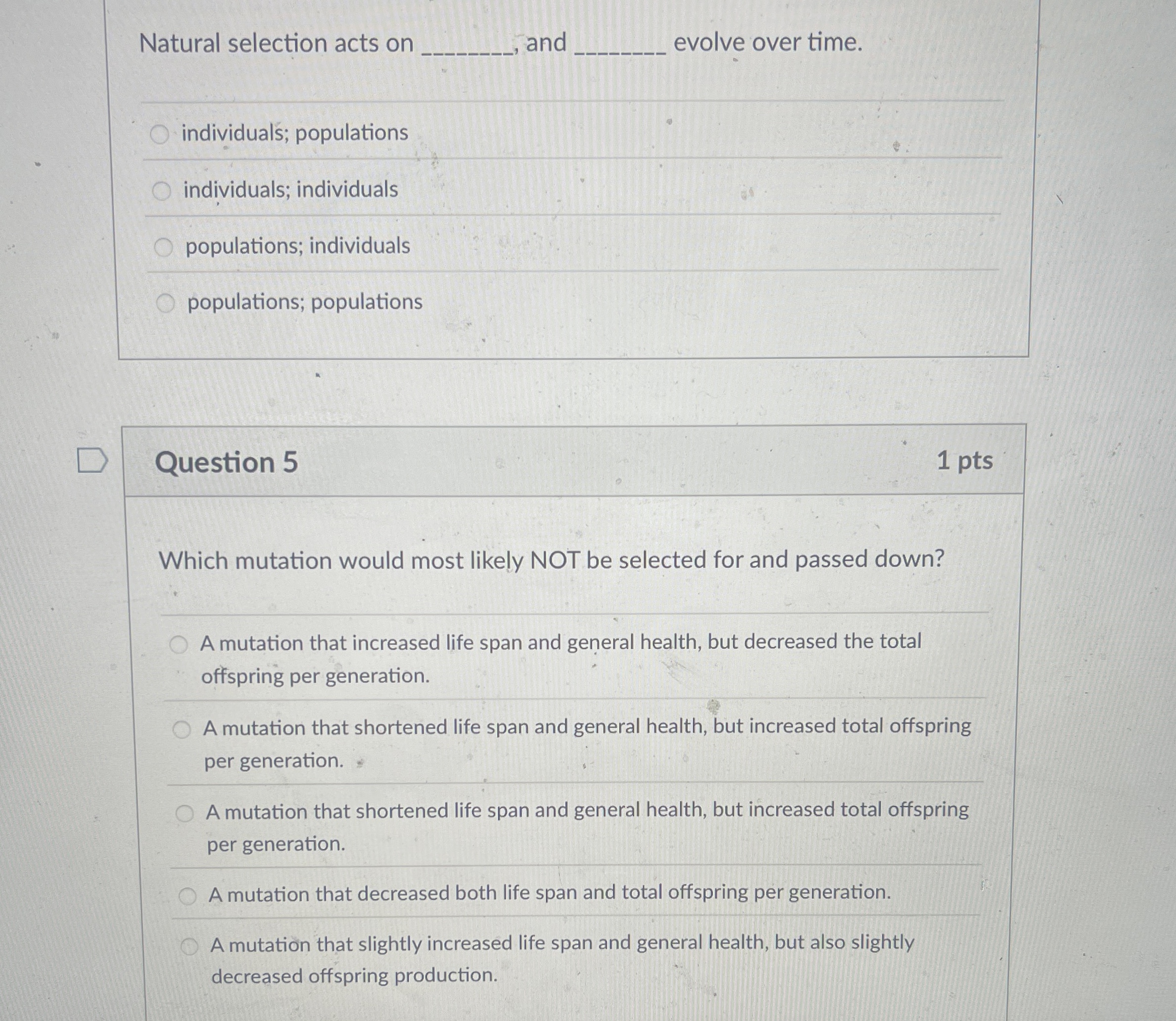 Solved Natural selection acts on q, ﻿and ﻿evolve over | Chegg.com