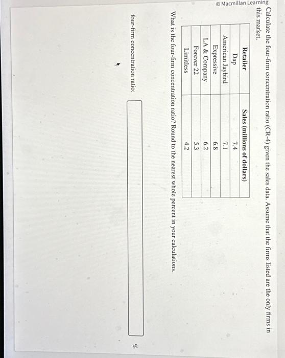 Macmillan Learning Calculate the four-firm | Chegg.com