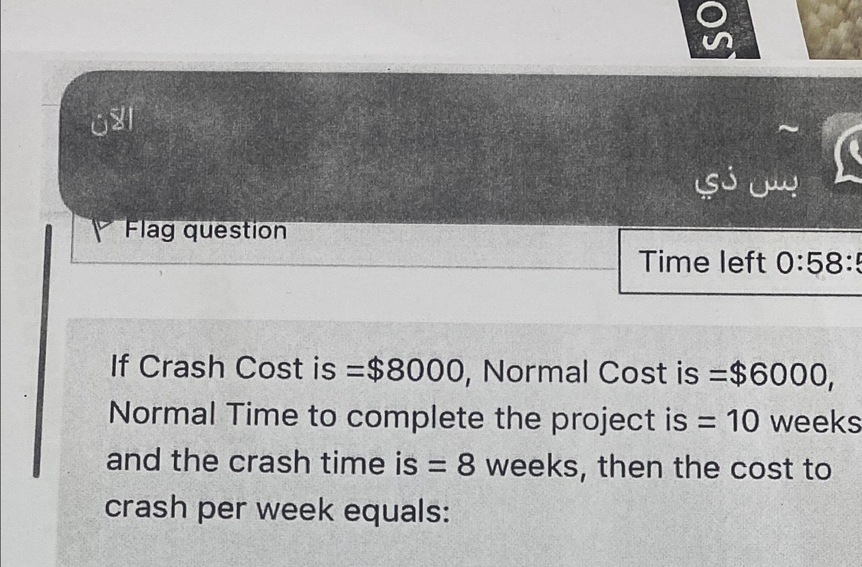 Solved If Crash Cost is =$8000, ﻿Normal Cost is =$6000, | Chegg.com