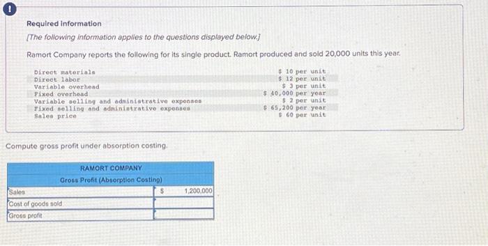 Solved Ramort Company reports the following for its single | Chegg.com