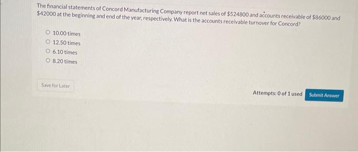 Solved The financial statements of Concord Manufacturing | Chegg.com