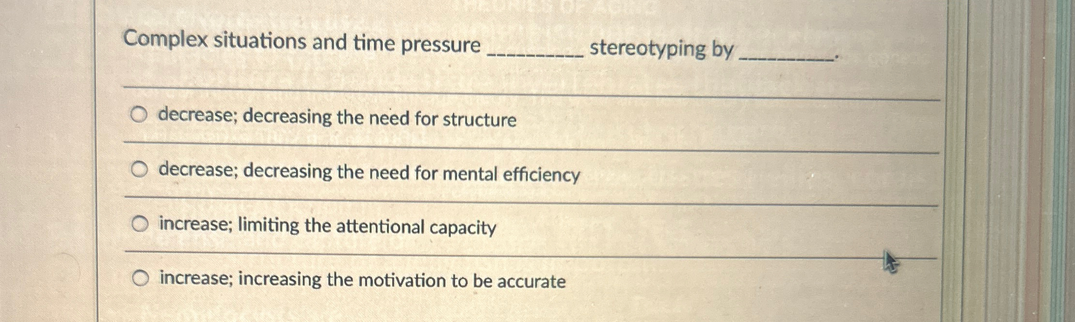Solved Complex situations and time pressure ﻿stereotyping | Chegg.com