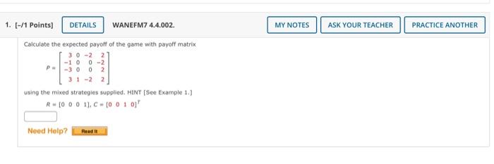 Solved Calculate the expected payoff of the game with payoff | Chegg.com