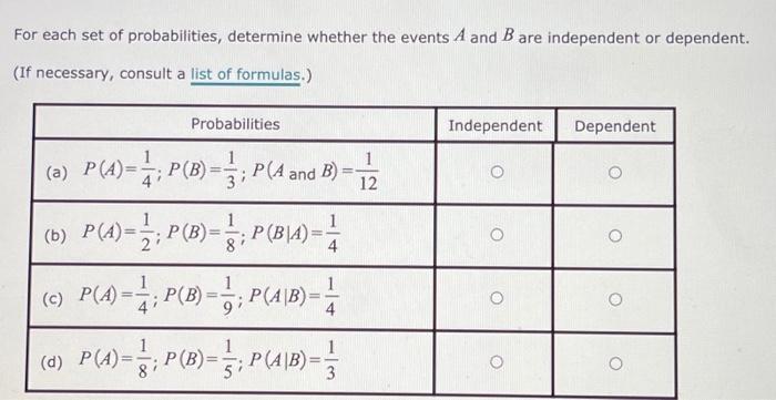Solved For each set of probabilities, determine whether the | Chegg.com