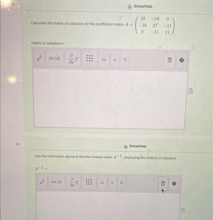 Solved Calculate the matrix of cofactors for the coefficient | Chegg.com