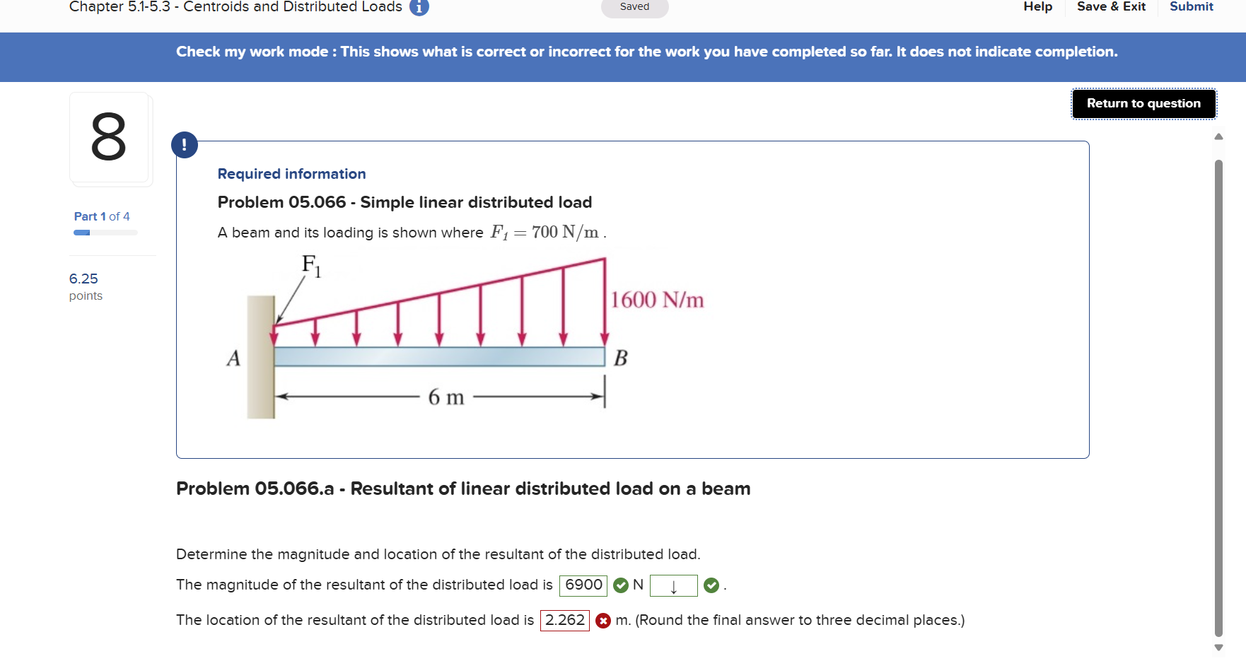 Solved Problem 05.066.a - ﻿Resultant of linear distributed | Chegg.com