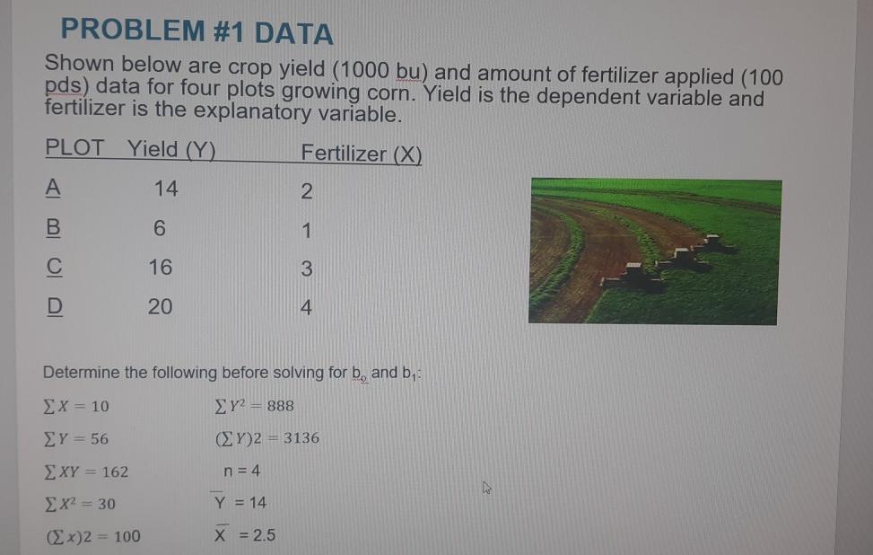 Solved PROBLEM #1 DATA Shown below are crop yield (1000 bu) | Chegg.com