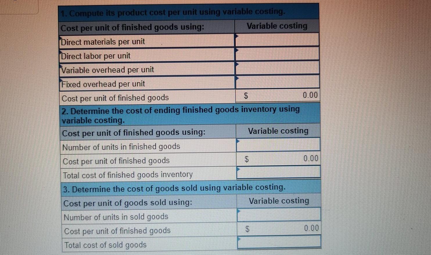 Solved Variable Manufacturing Costs Fixed Manufacturing | Chegg.com