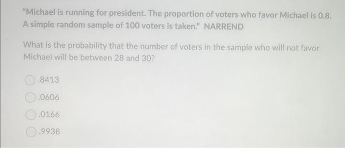 Solved "Michael is running for president. The proportion of | Chegg.com