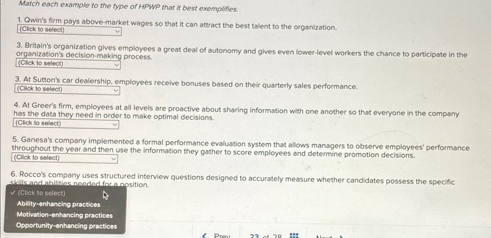 Solved Match each example to the type of HPWP that it best | Chegg.com