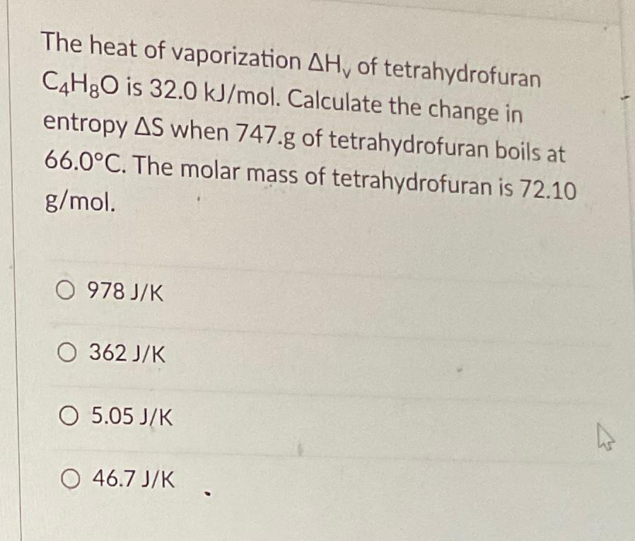 Solved The heat of vaporization \\\\Delta H_(v) of | Chegg.com