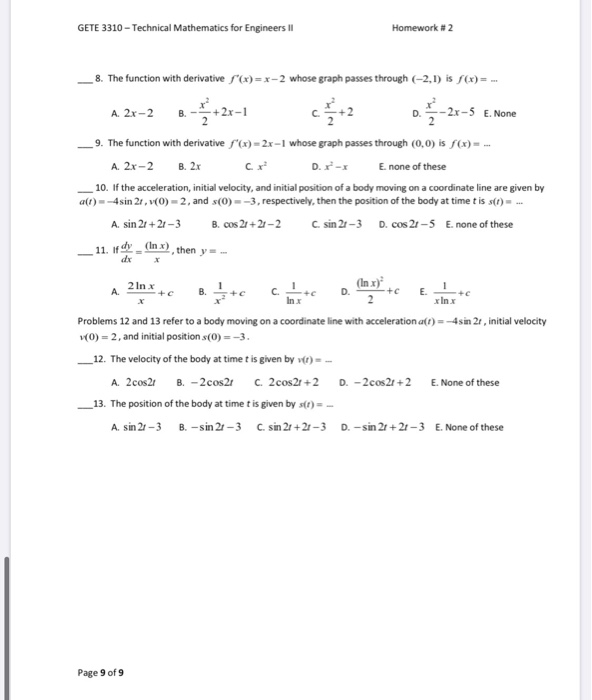 Solved GETE 3310 - Technical Mathematics for Engineers II | Chegg.com