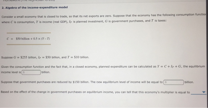 Solved 2. Algebra of the income-expenditure model Consider a | Chegg.com