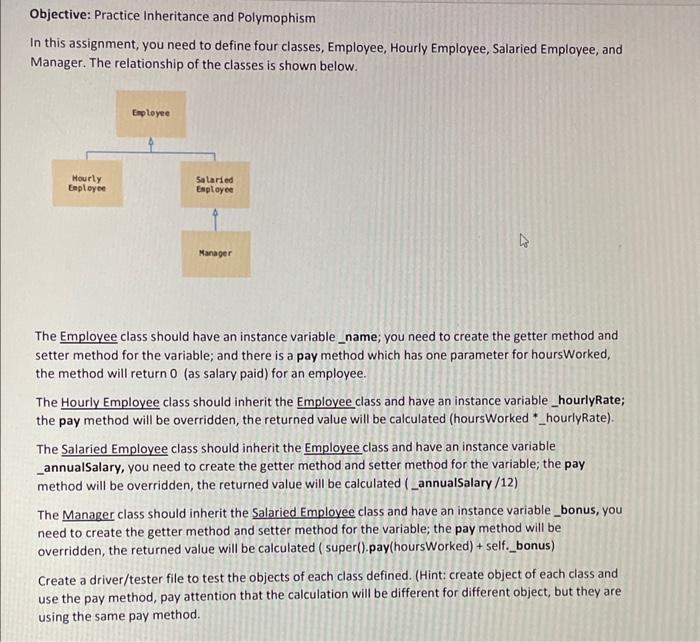 Solved Objective: Practice Inheritance and Polymophism In | Chegg.com