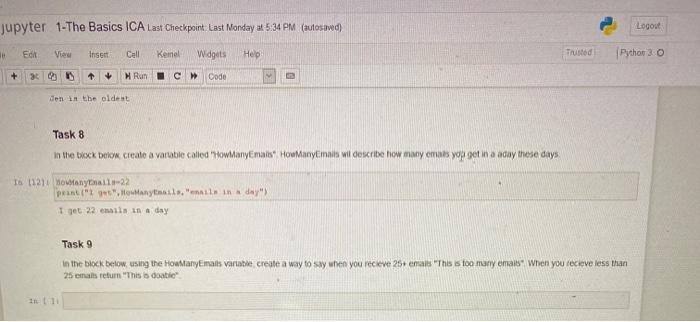 Solved jupyter 1-The Basics ICA Last Checkpoint Last Monday | Chegg.com
