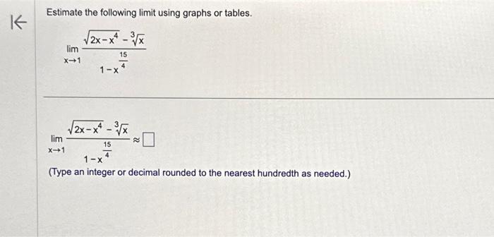 Solved Estimate the following limit using graphs or tables. | Chegg.com