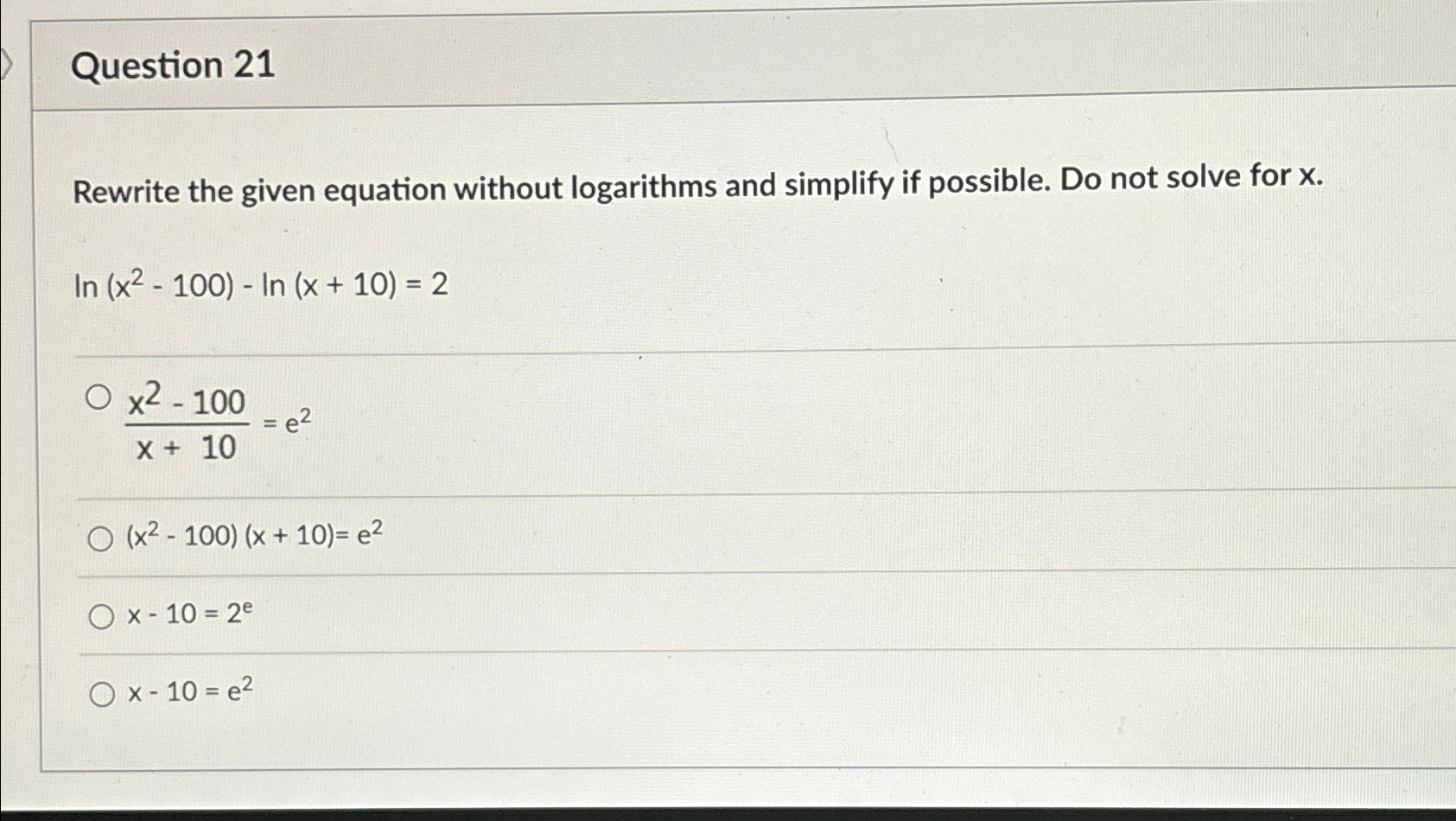 Solved Question 21Rewrite the given equation without | Chegg.com