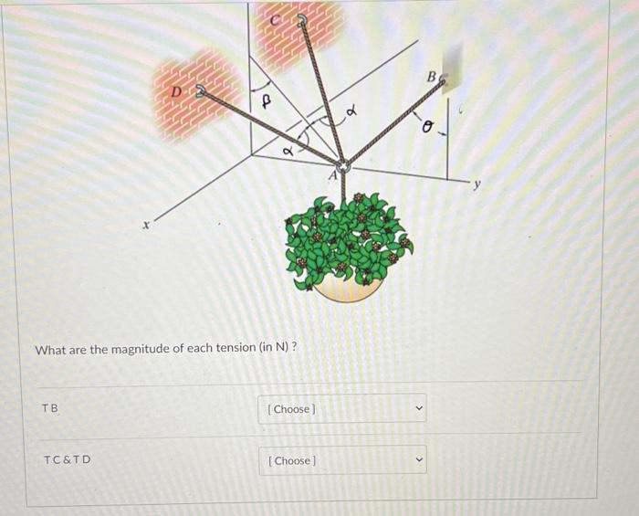Solved A flower pot is attached with 3 ropes. The mass of | Chegg.com