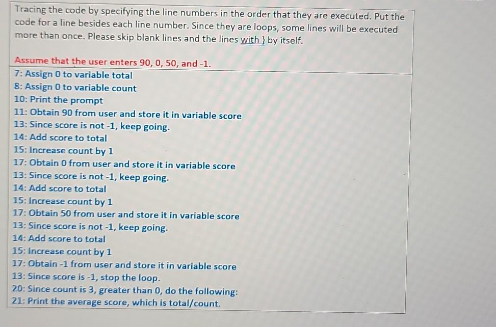 Solved Tracing the code by specifying the line numbers in | Chegg.com