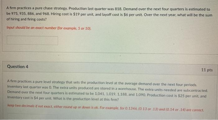 Solved A firm practices a pure chase strategy. Production | Chegg.com