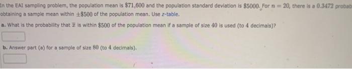 Solved In the EAl sampling problem, the population mean is | Chegg.com