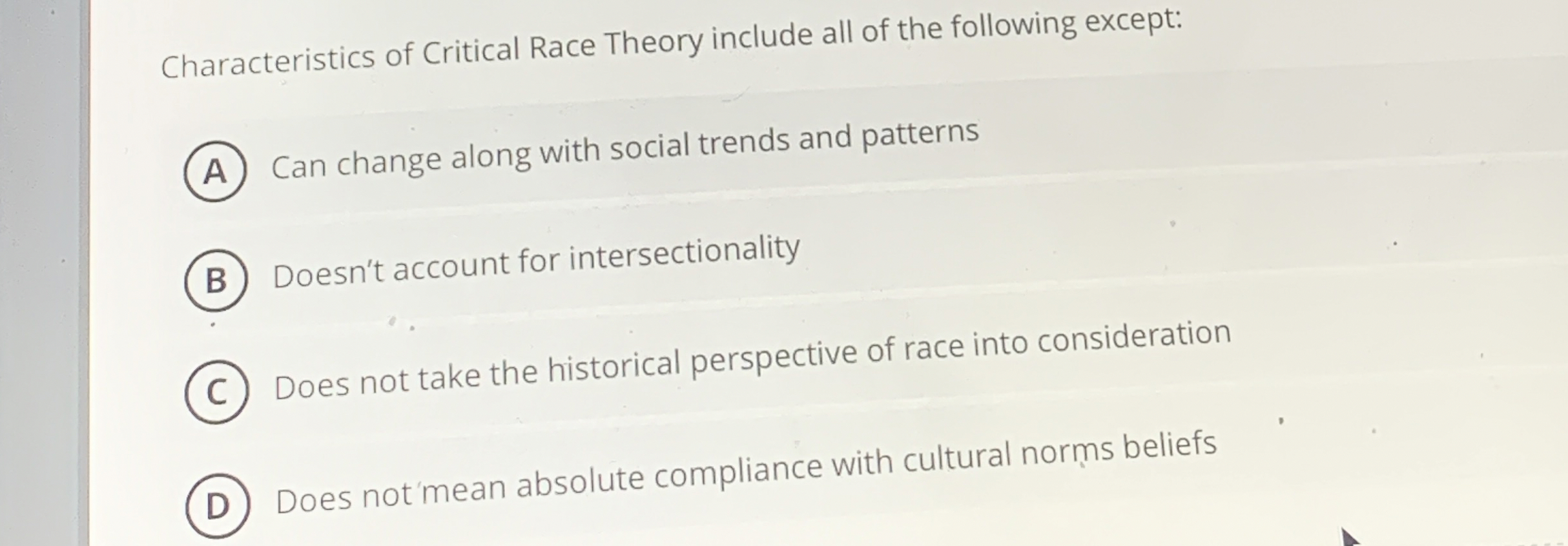Solved Characteristics of Critical Race Theory include all | Chegg.com