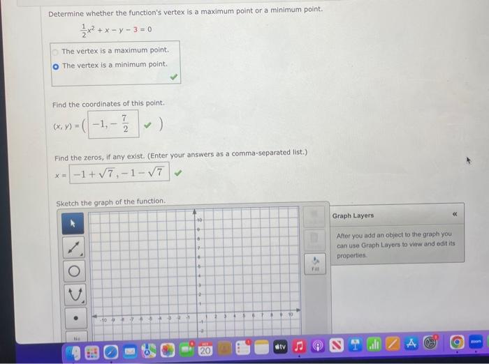 Solved Determine whether the function's vertex is a maximum | Chegg.com