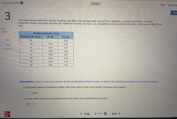 Solved The table below shows the weekly marginal cost (MC) | Chegg.com