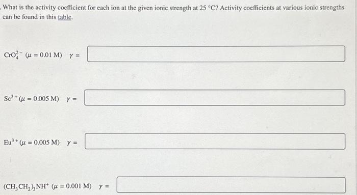 Solved What Is The Activity Coefficient For Each Ion At The