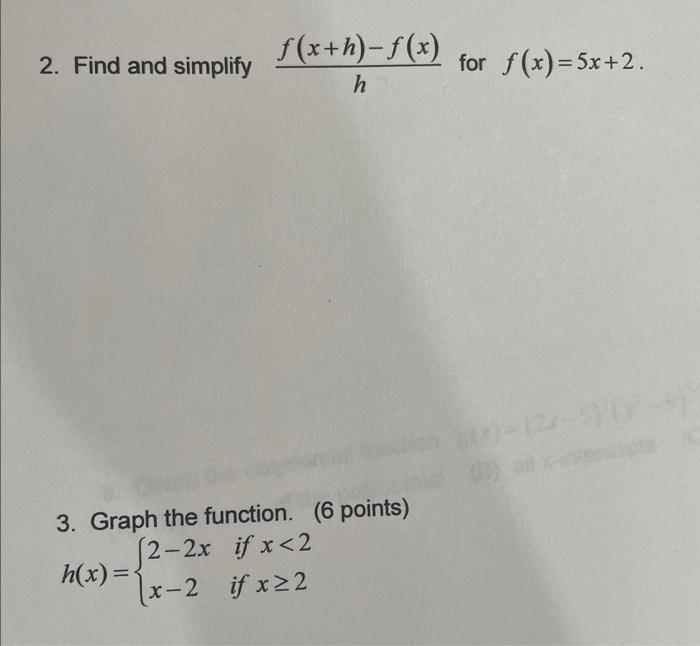 Solved 2 Find And Simplify Hf x h f x For F x 5x 2 3 Chegg