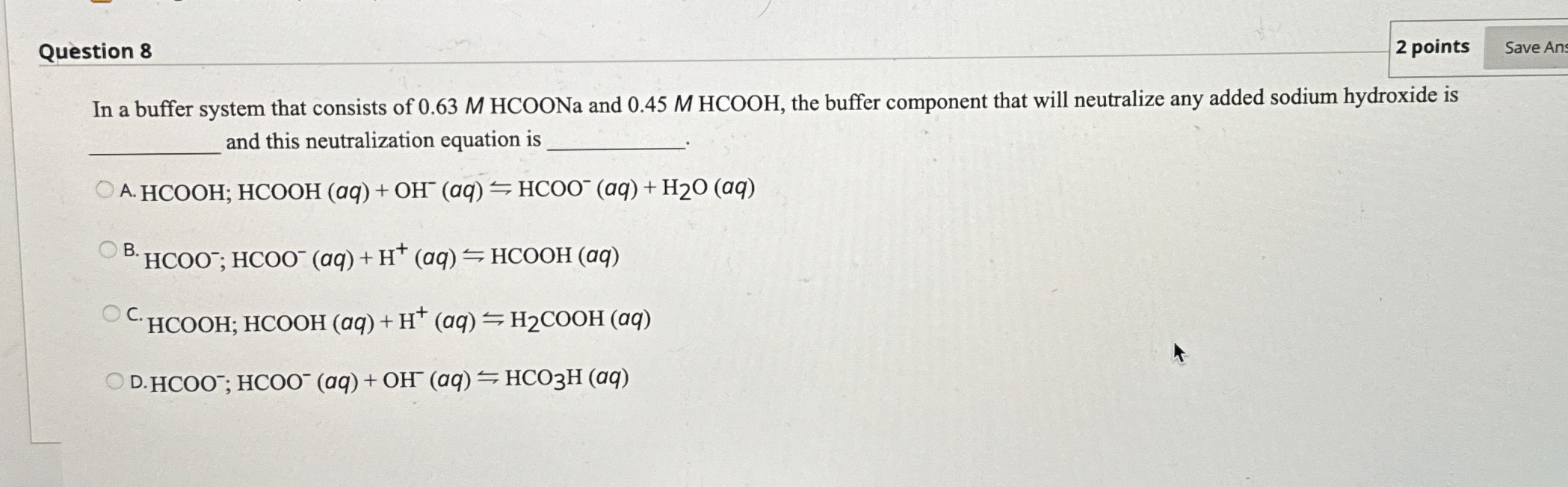 Solved Question 82 ﻿pointsIn a buffer system that consists | Chegg.com