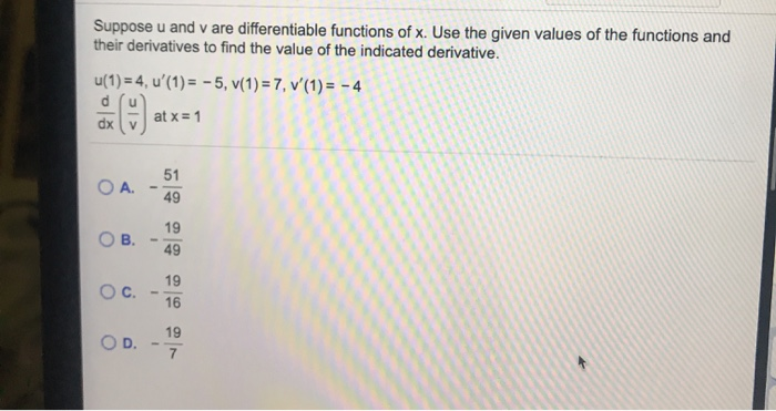 Solved Suppose u and v are differentiable functions of x. | Chegg.com