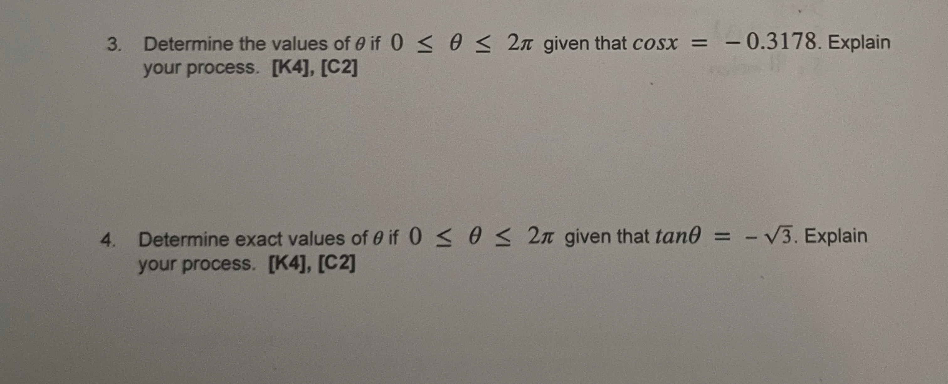 Solved Determine the values of θ ﻿if 0≤θ≤2π ﻿given that | Chegg.com